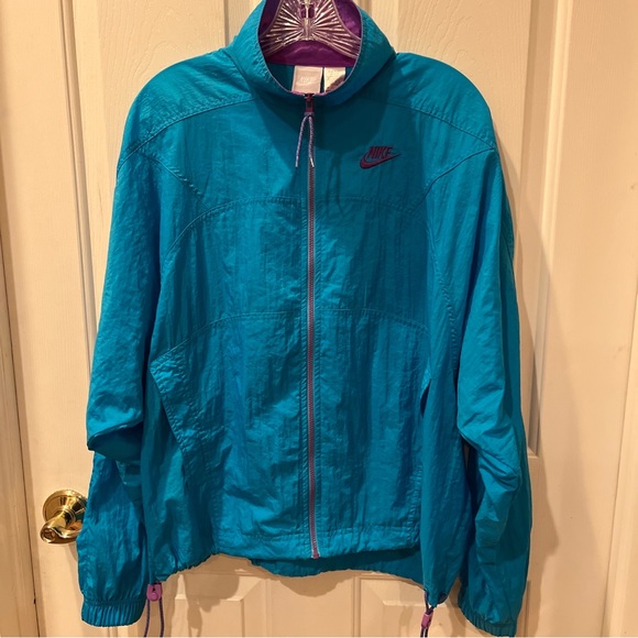 Nike | Other | Vintage Y2k Nike Teal Blue Purple Windbreaker Jacket Full Zip Womans Large | Poshmark